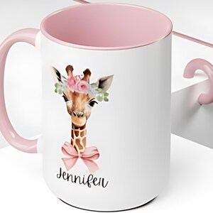 Personalized Giraffe Name Mug , Custom Name Coffee Cup, Coquette Floral ...