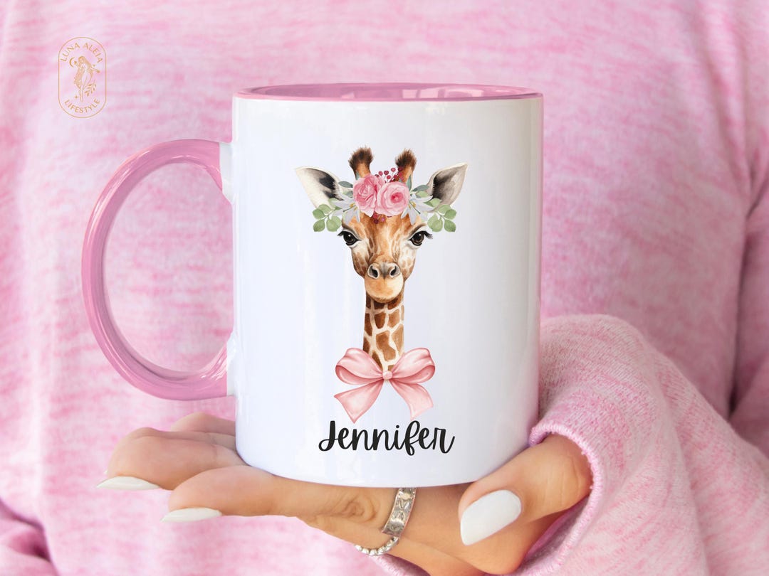 Personalized Giraffe Name Mug , Custom Name Coffee Cup, Coquette Floral ...