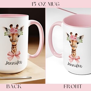 Personalized Giraffe Name Mug , Custom Name Coffee Cup, Coquette Floral ...