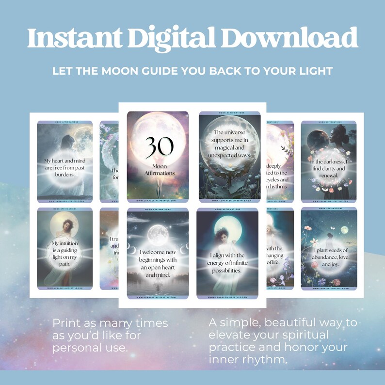Moon Themed Printable Affirmation Cards, Mindfulness Affirmation Cards ...