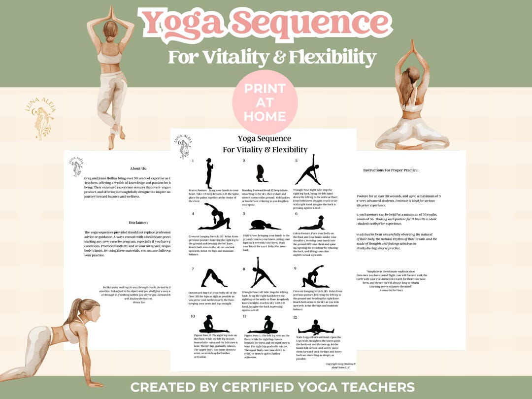 Yoga Printable Sequence, Yoga Exercises for Vitality & Flexibility ...