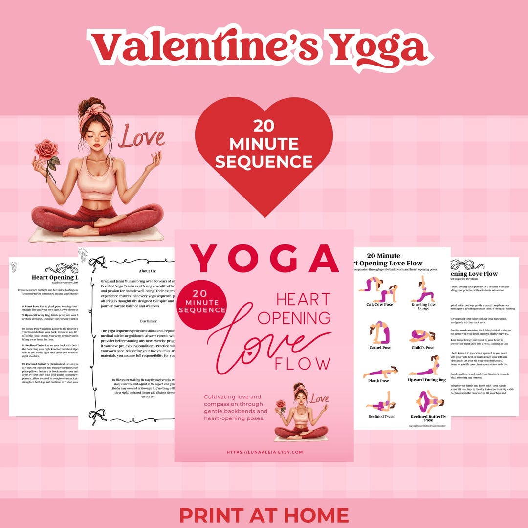 Valentine Yoga Sequence Printable, Heart Opening Self-love Workout ...