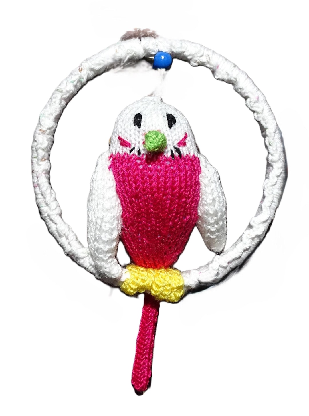Parakeet, Hand Knitted Bird, Stuffed Bird, Tropical Bird, Red White ...