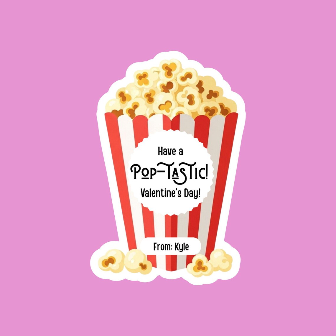 Valentine's Popcorn Stickers, Personalized Kids Valentine's Day Sticker ...