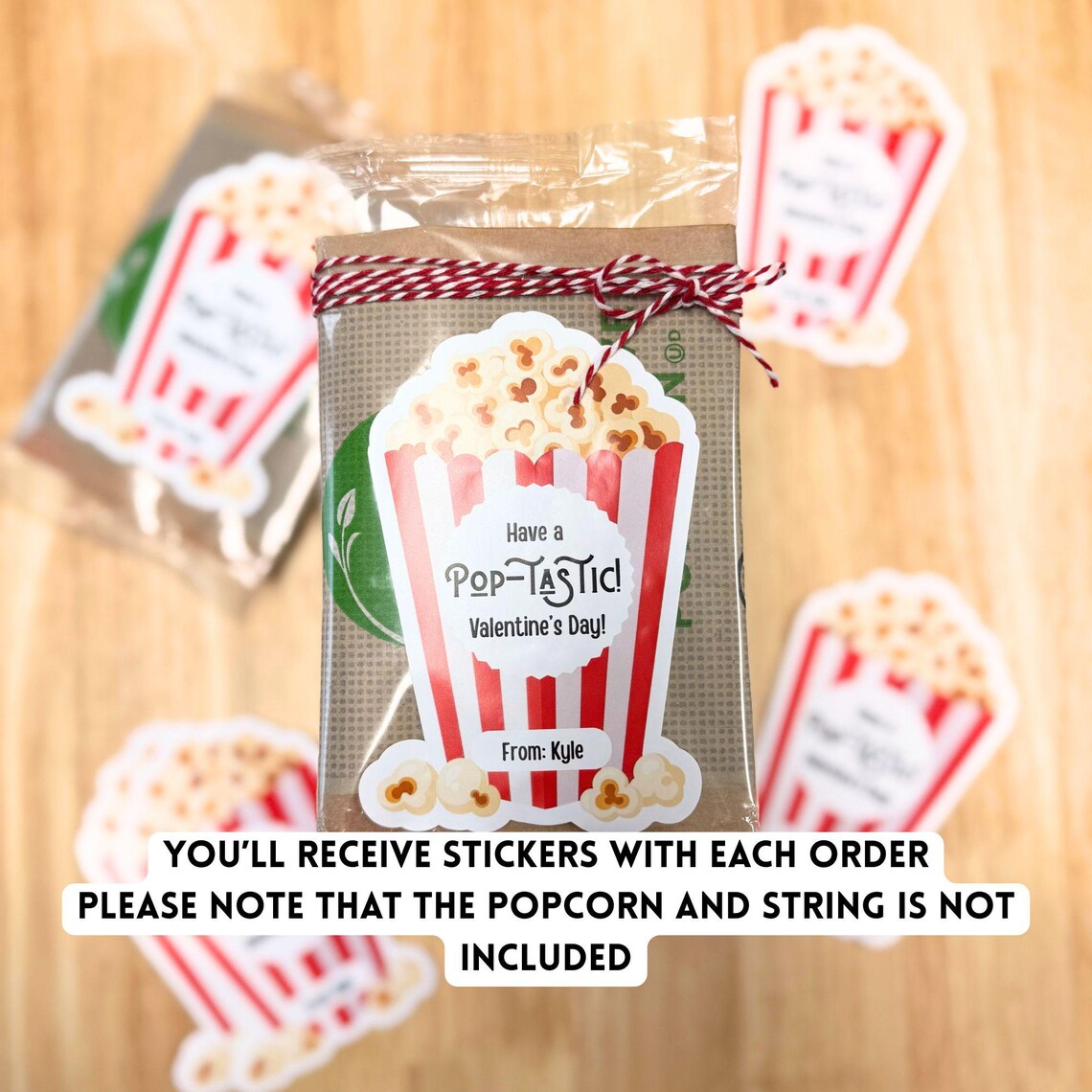 Valentine's Popcorn Stickers, Personalized Kids Valentine's Day Sticker ...