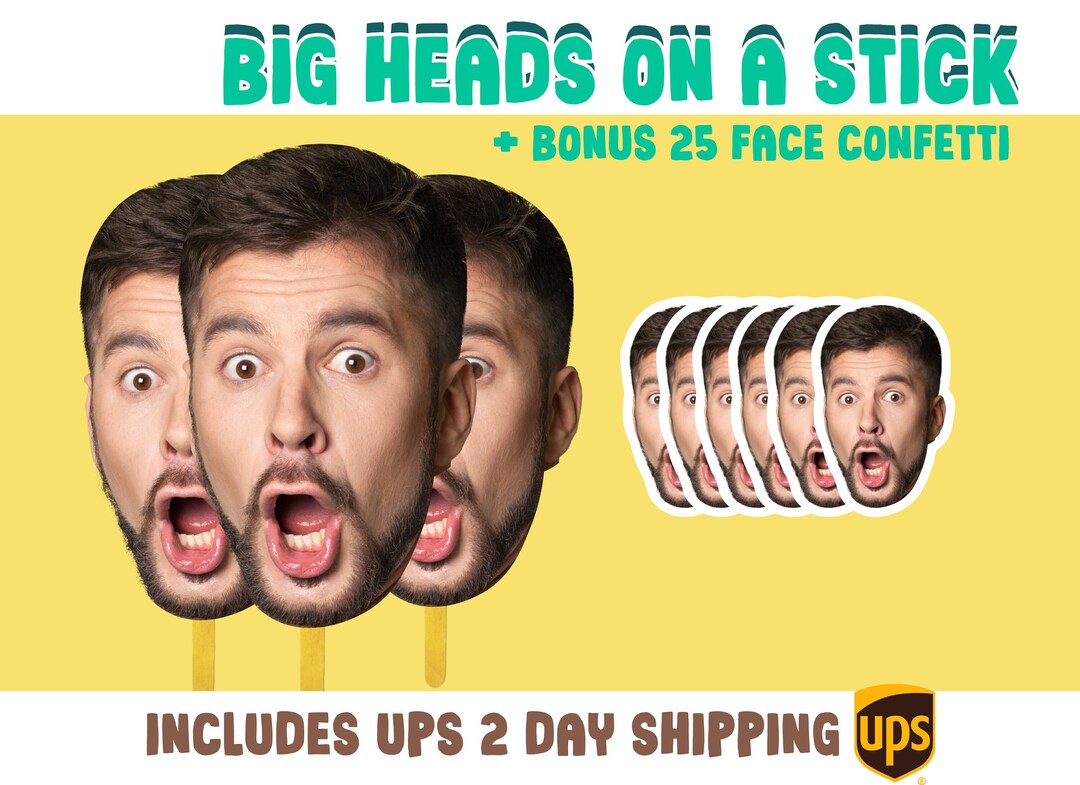 Custom Big Heads on a Stick: Party Photo Props + Face Confetti - Etsy