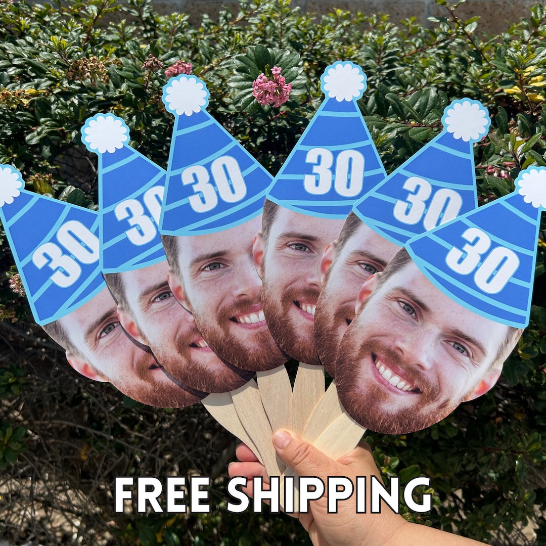 Custom Birthday Party Big Heads: Face on a Stick With Party Hat - Etsy