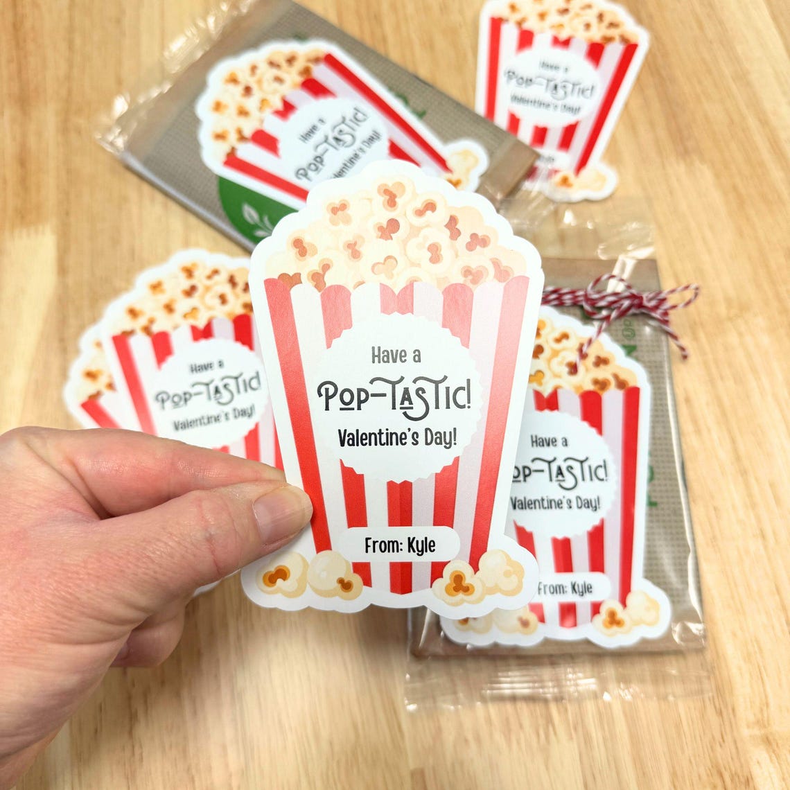 Valentine's Popcorn Stickers, Personalized Kids Valentine's Day Sticker ...
