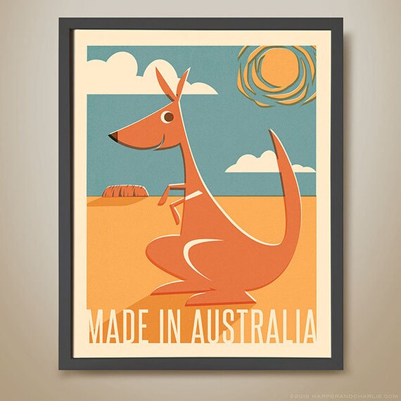 MADE IN AUSTRALIA. Kangaroo Poster. Kangaroo Illustration. | Etsy Australia