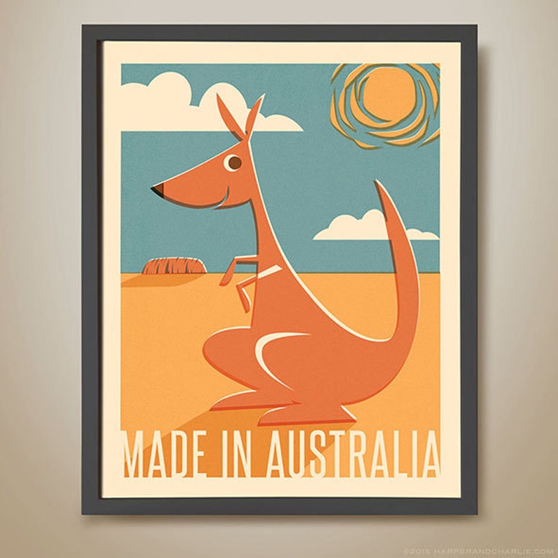 MADE IN AUSTRALIA. Kangaroo Poster. Kangaroo Illustration. - Etsy