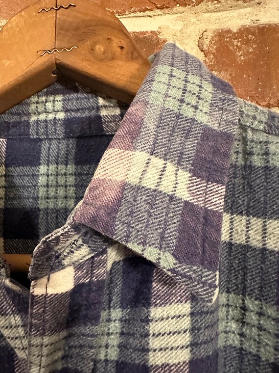 Vintage Mint Green and Navy Blue Check Flannel Faded … - Gem