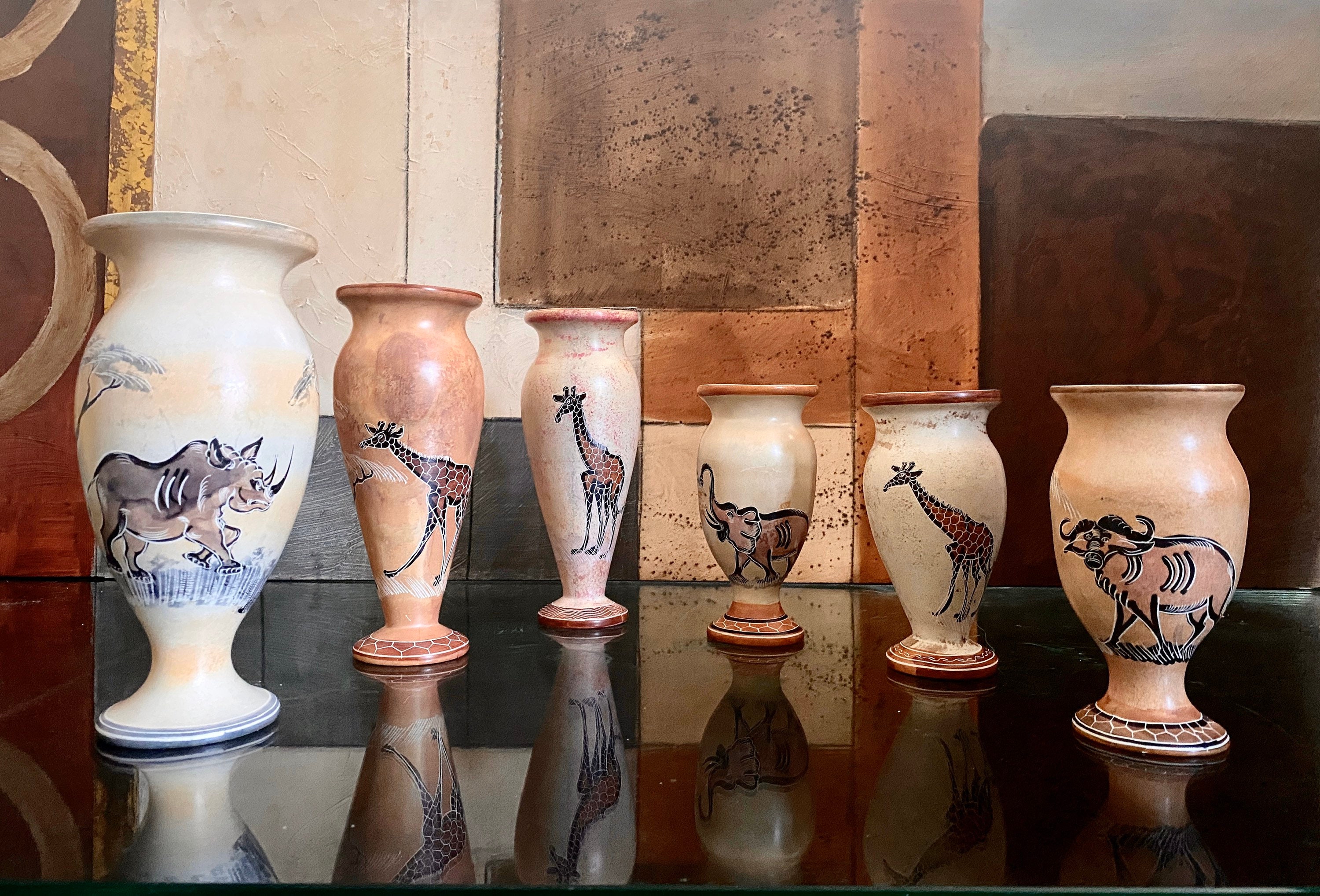 Safari Animal Vases Trophy Soapstone Handmade African Art Lion Decor ...