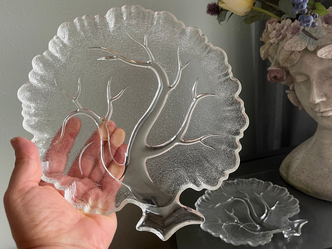 Tree of Life Plate Glass Clear Platter Textured Serving Dessert Fruit ...