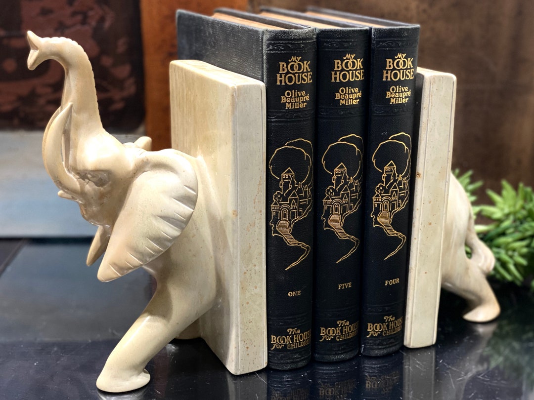 Lucky Elephant Bookend Trunk up Soapstone African Handmade Statue ...