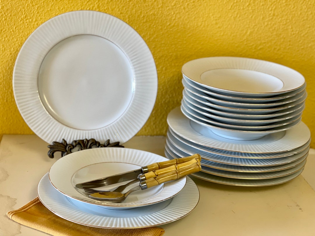 Gibson Dinner Plates Soup Bowls Salad Serving White Porcelain Claremont ...