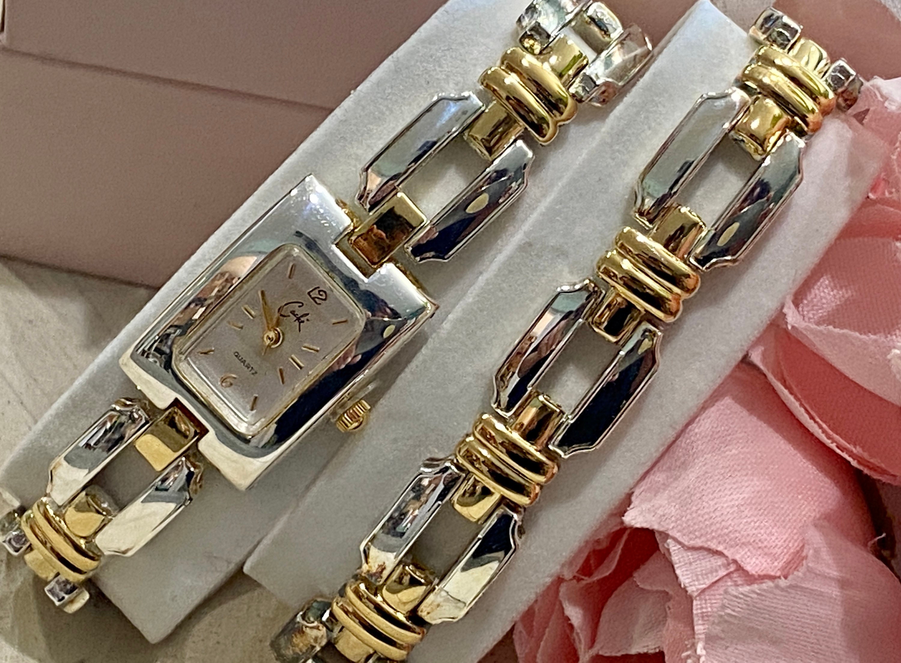 Cache Bracelet Watch Set Link Chain Quartz Silver Gold Bridal | Etsy