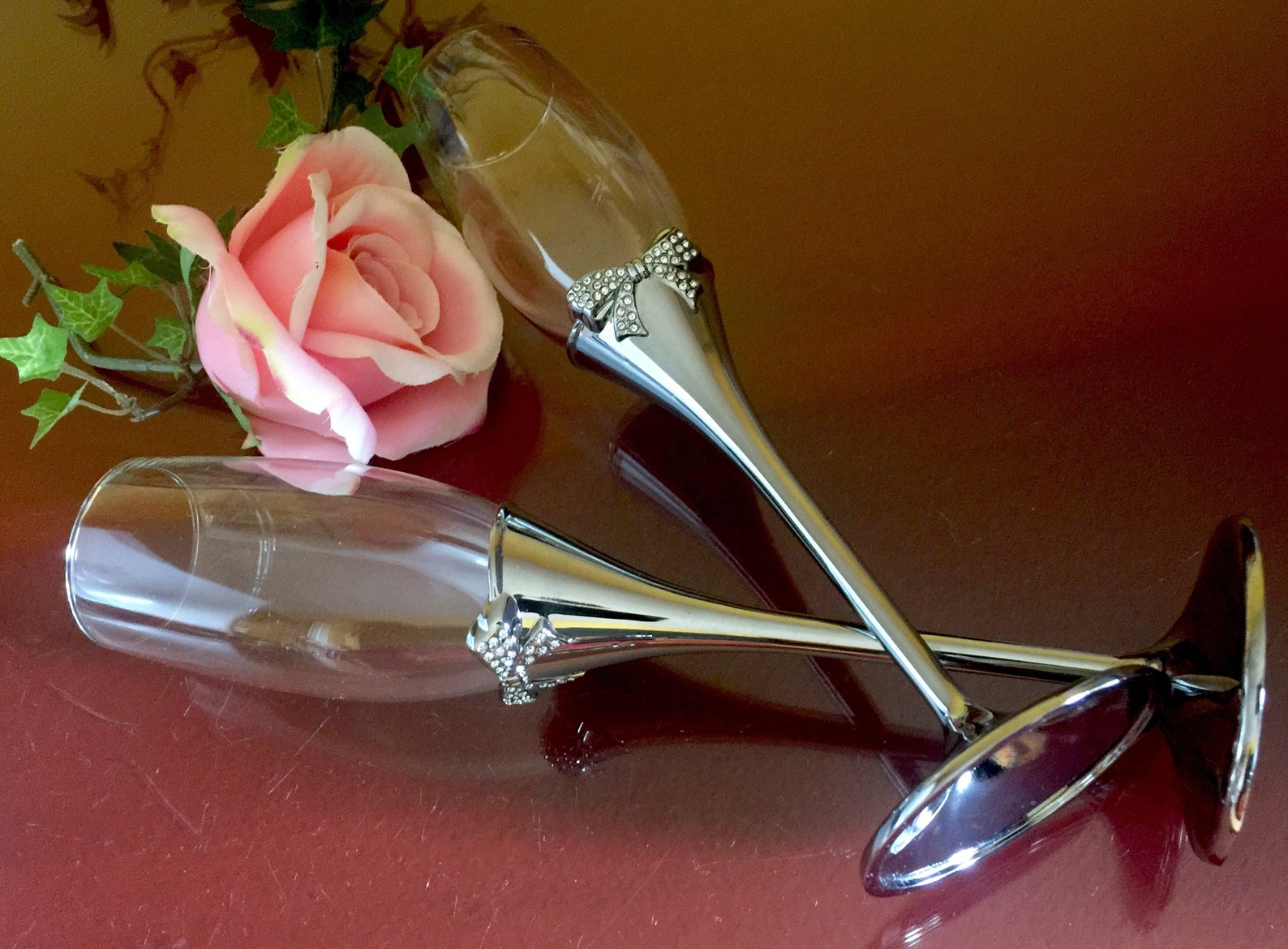 Jeweled Bow Stem Glass Flutes Wedding Toast Groom Bride Unity - Etsy