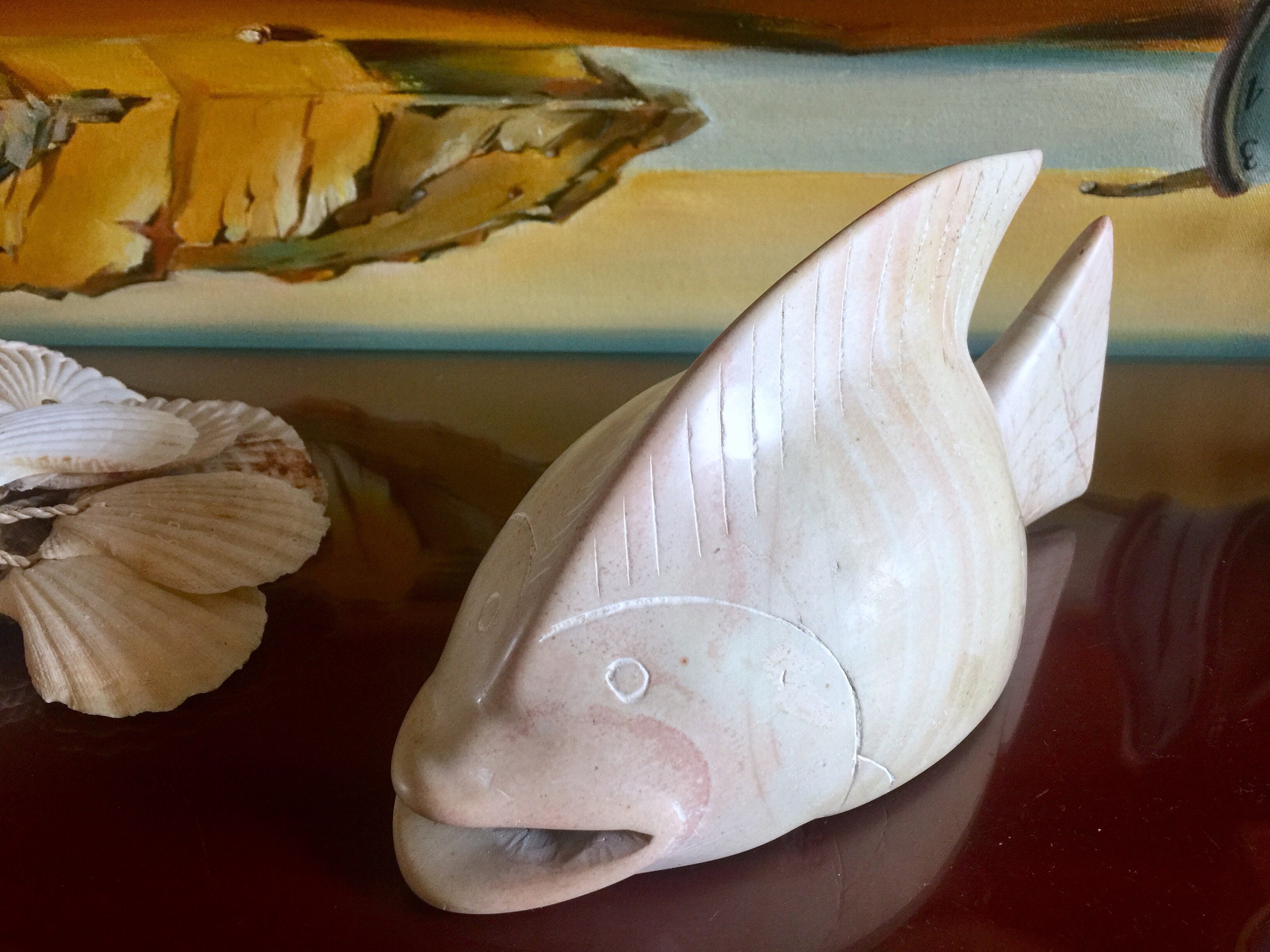 Large Stone Fish Decor Nautical Statue Paperweight Beach House Coastal ...