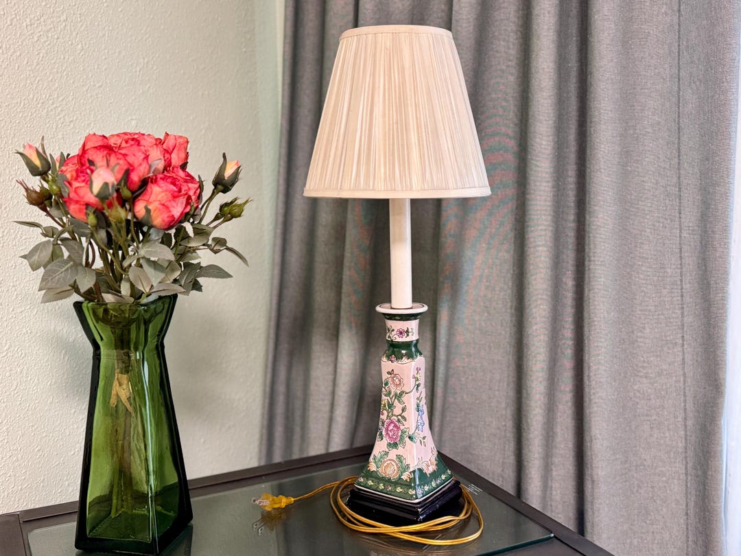 Porcelain Table Lamp Chinese Rose Garden Nightstand Floral Leaf Motif ...