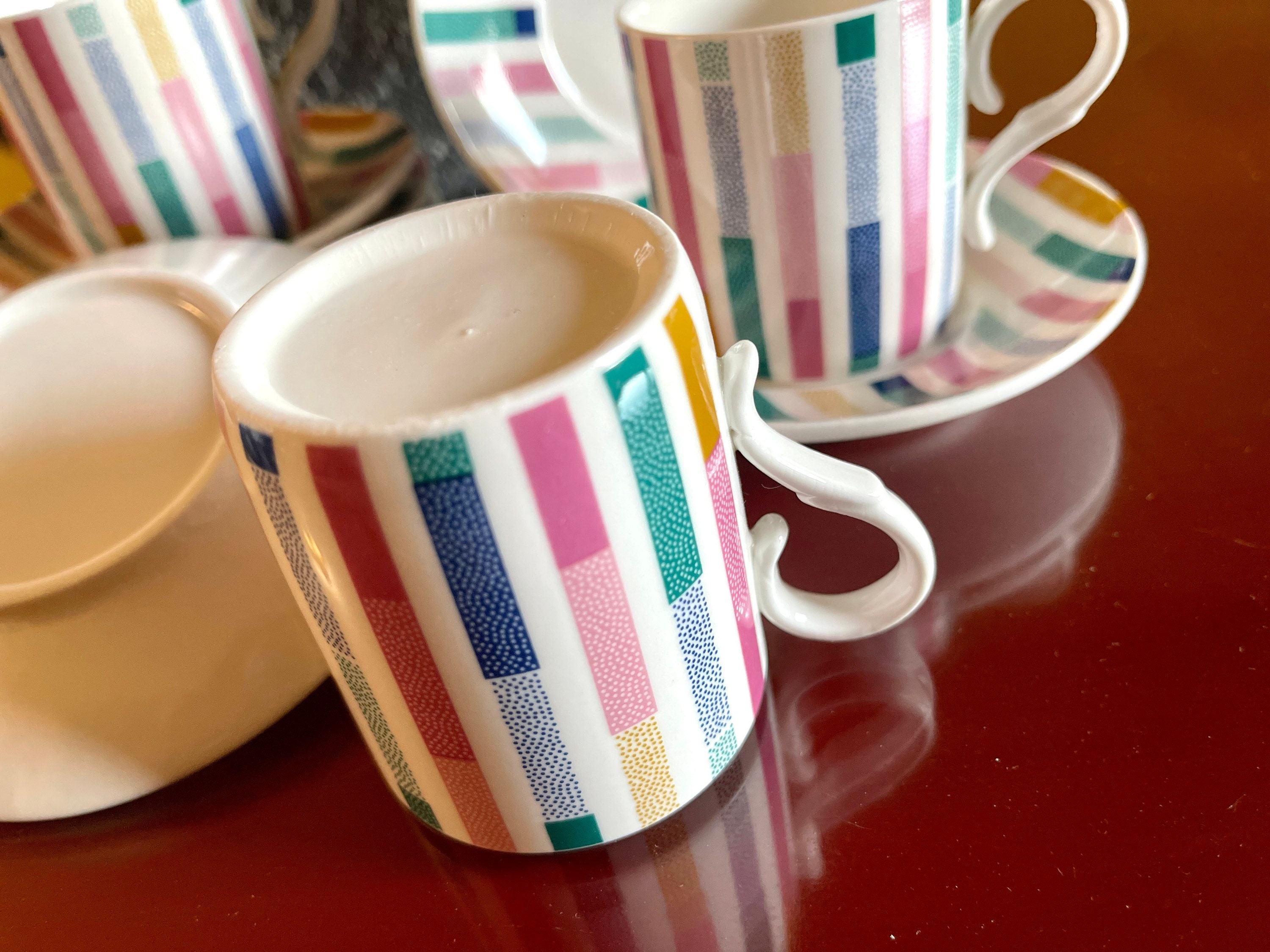 Espresso Cups Demitasse French Coffee Saucers Rainbow Colors Ceramic ...