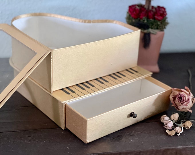 Grand Piano Storage Box Drawer Gift Container Gold Instrument Art Music ...