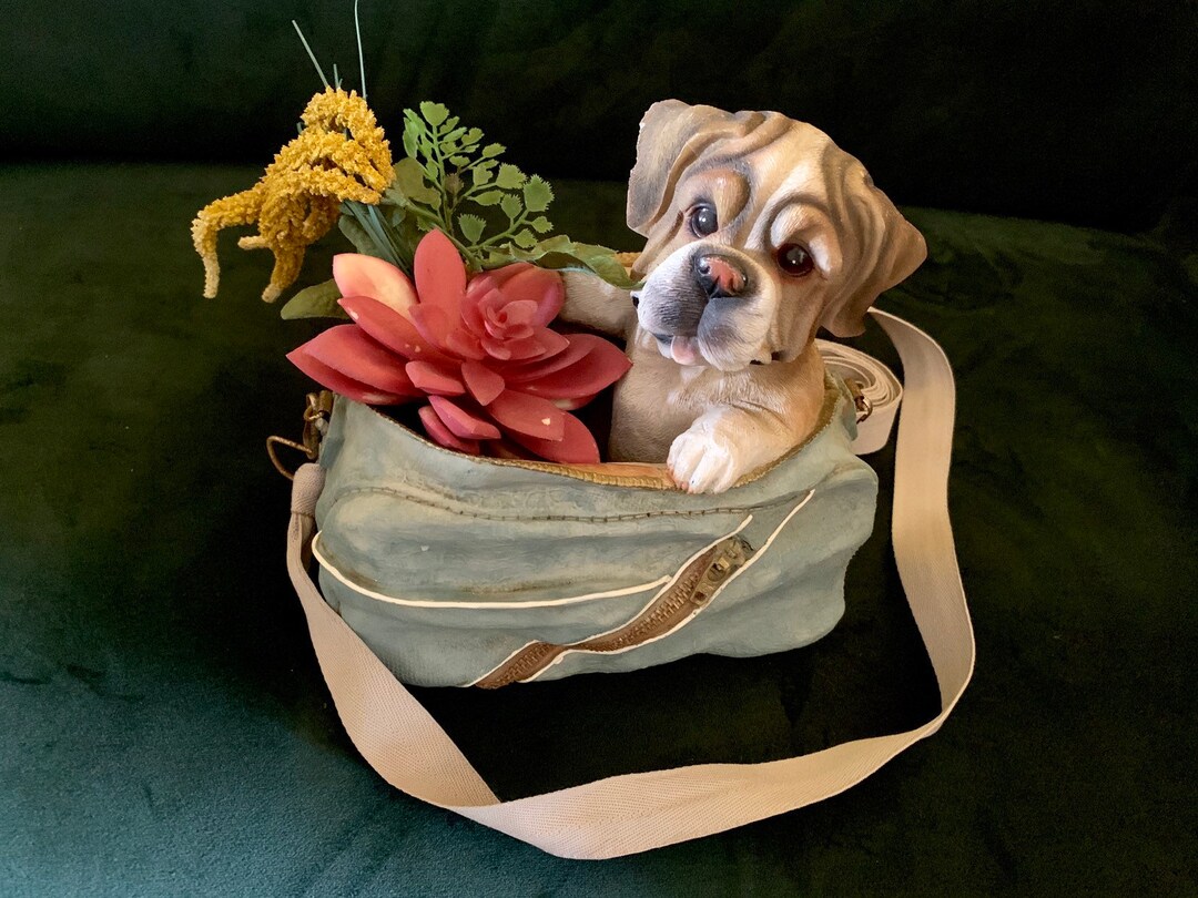 Hanging Planter Dog Bag Statue Garden Succulent Holder Puppy Figurine ...