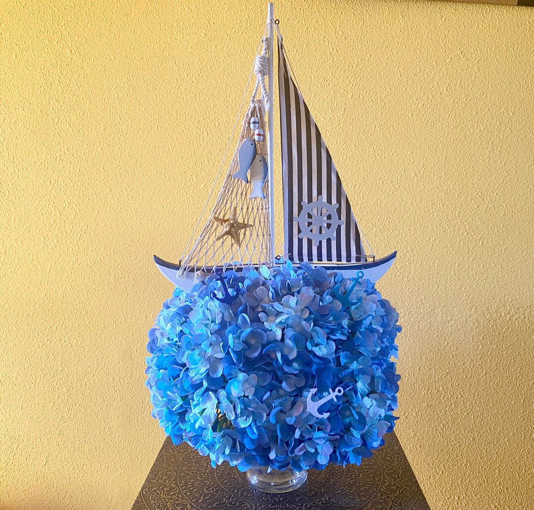 Sailboat Centerpiece Beach Coastal Nautical Decor Birthday Gift Boy ...