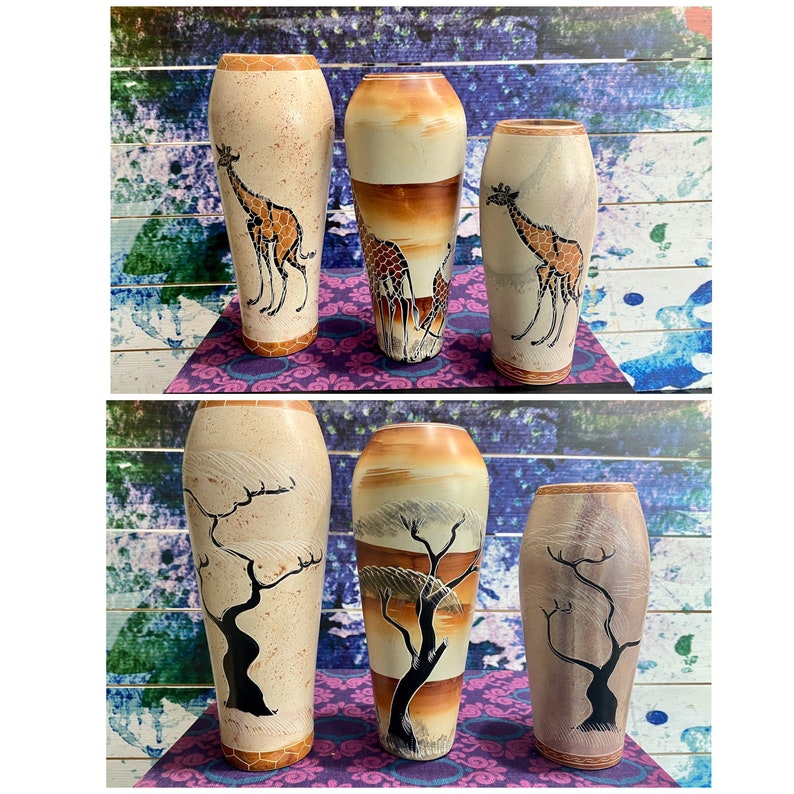 Safari Animal Bud Vases Soapstone Handmade African Art Decor Giraffe ...