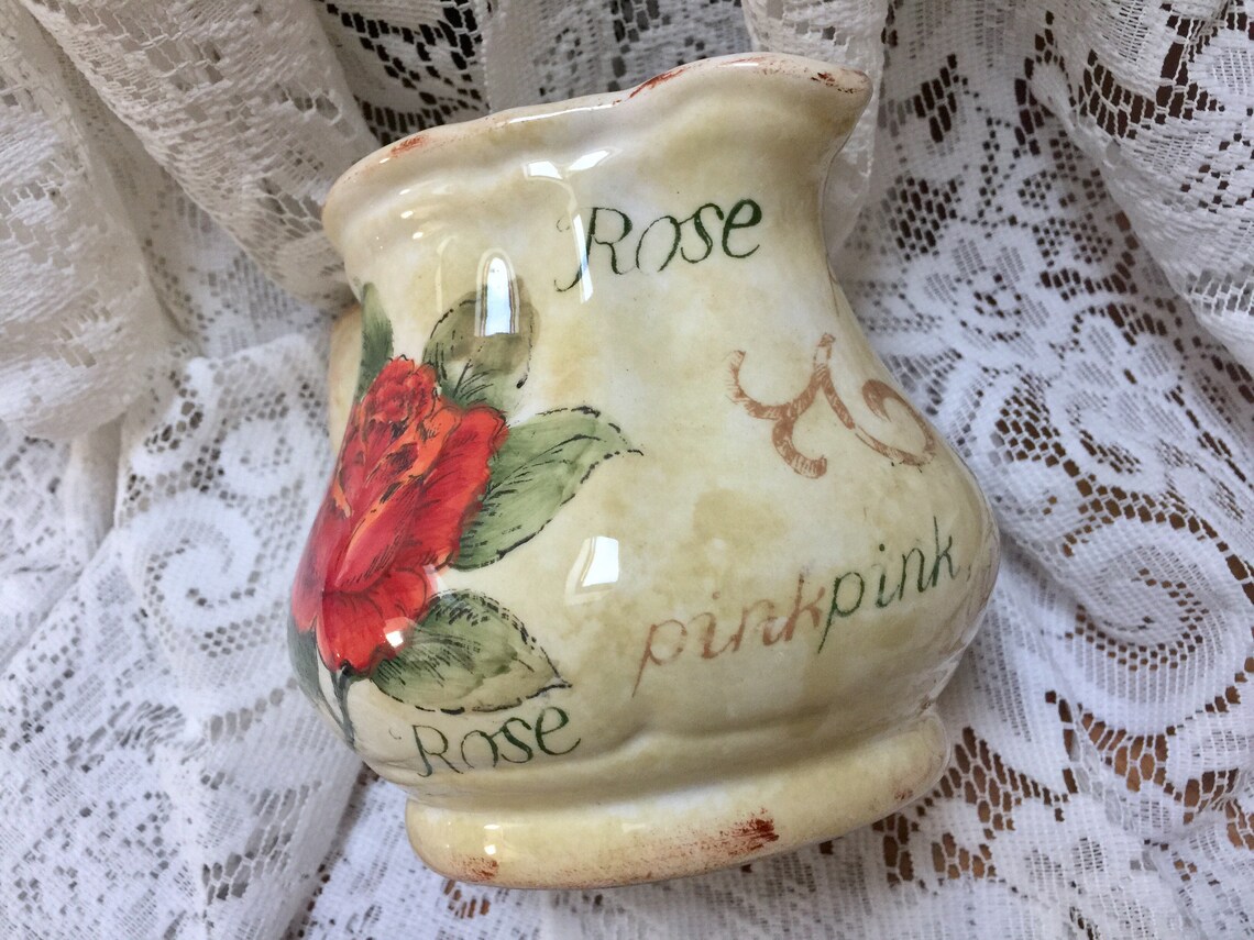 Red Rose Pitcher Porcelain Creamer Carafe Barware Jug Shabby Chic ...