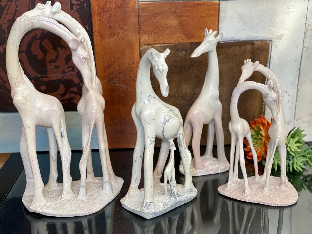 Large Giraffe Statue Safari African Soapstone Figurine Bookshelf Decor ...