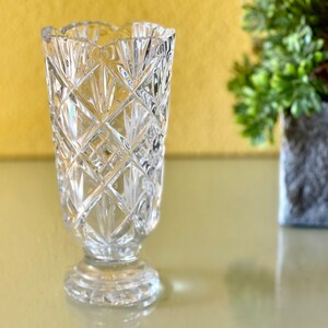 Russian Crystal Flower Vase Footed Soviet Era USSR Glass Fluted Fan Cut ...