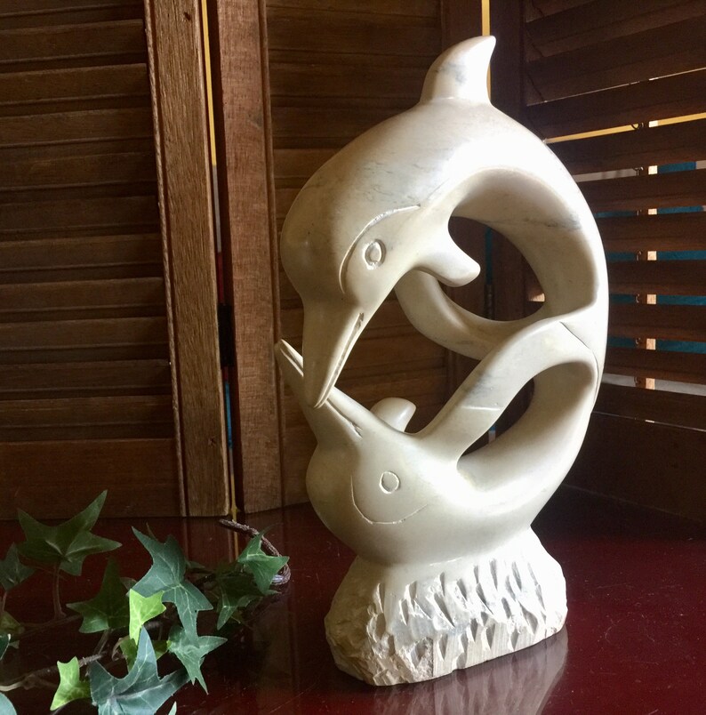 Stone Dolphin Nautical Statue Fish Paperweight Handmade Cabin Beach ...