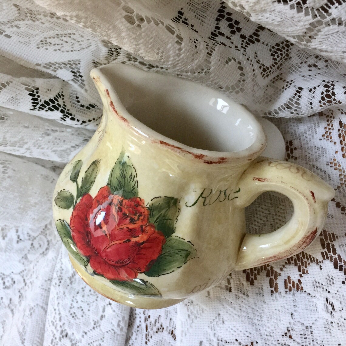 Red Rose Pitcher Porcelain Creamer Carafe Barware Jug Shabby Chic ...