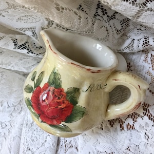 Red Rose Pitcher Porcelain Creamer Carafe Barware Jug Shabby Chic ...