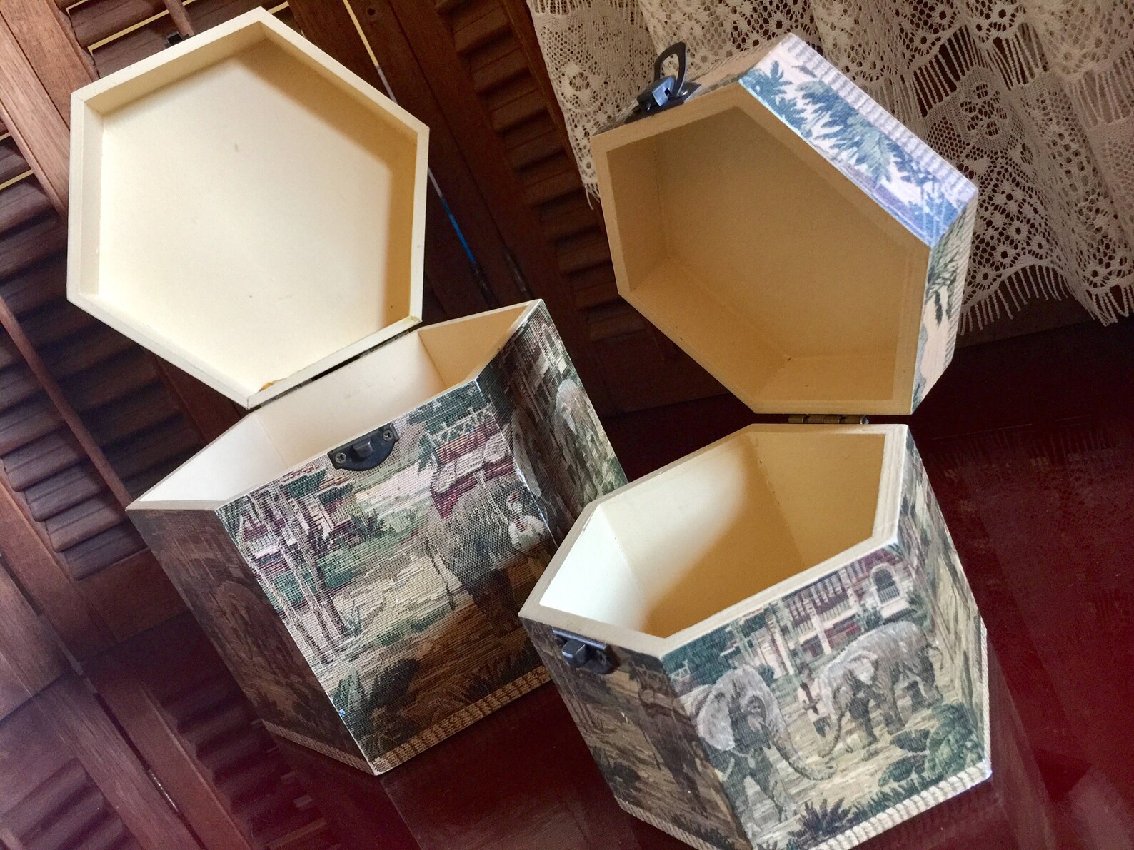 Safari Elephant Storage Box Set Two Hexagon African Indian Ethnic ...