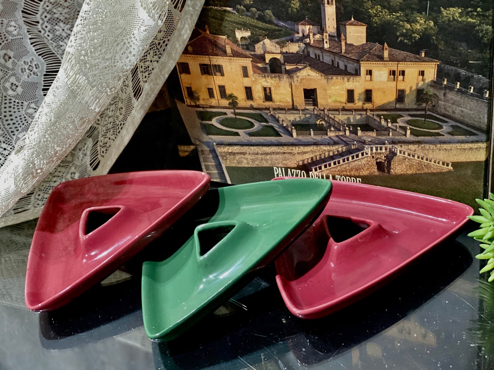 Geometric Ceramic Tray Black Red Serving Snack Dish Triangle - Etsy