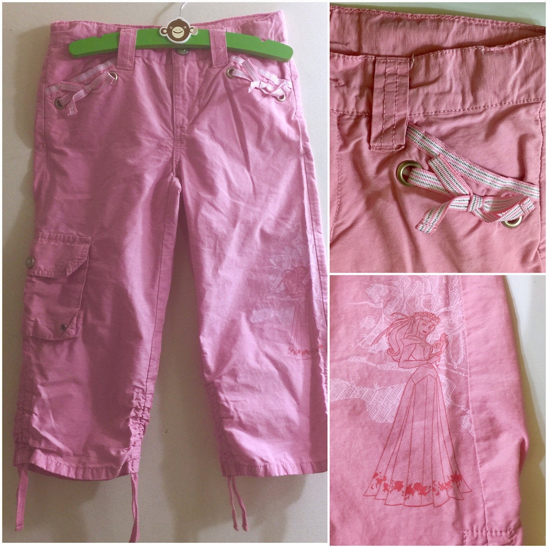 Disney Princess Aurora Pink Cargo Pants Girls Fairytales Cotton Capri ...