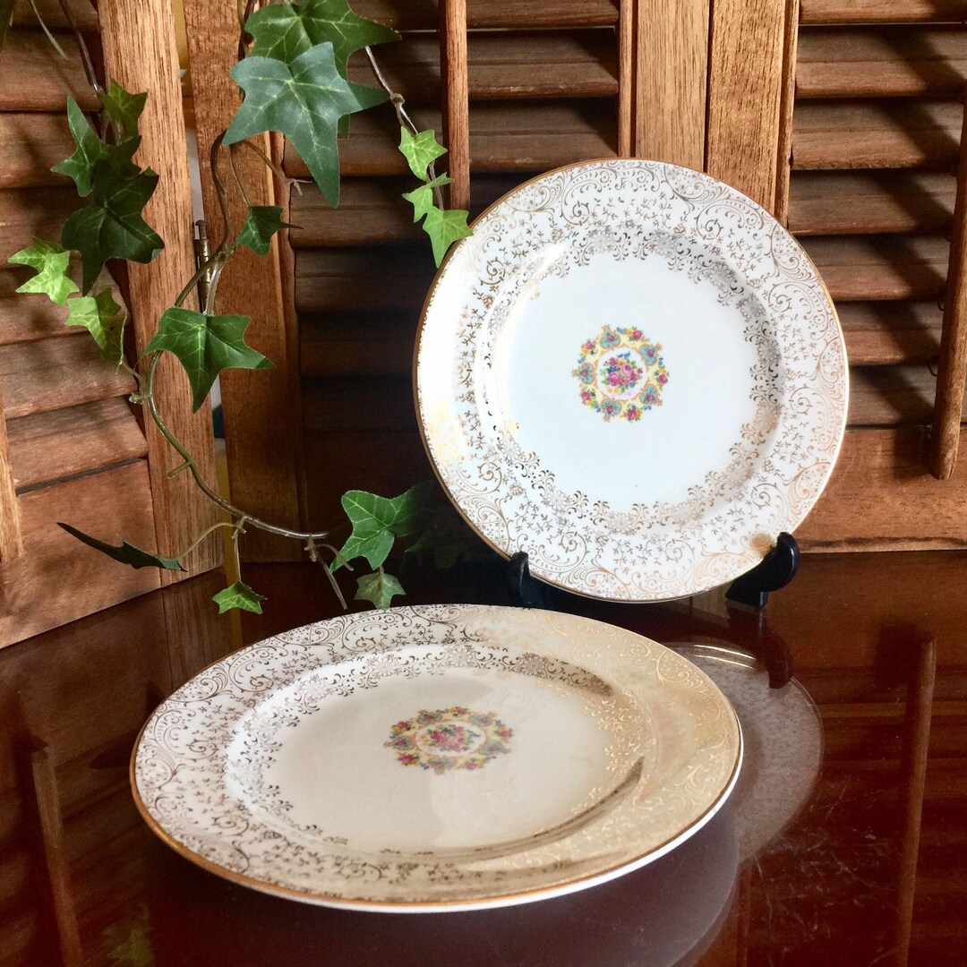 Vanity Fair Victorian Plates 22K Gold Mary Dunbar Pink Roses 1940 ...