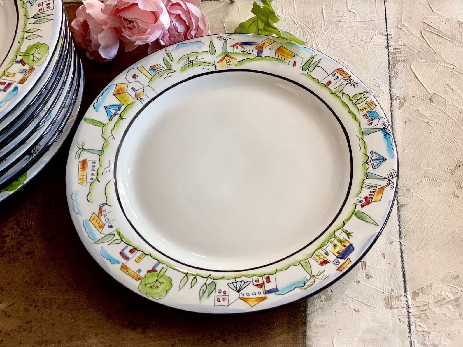 SAKURA Provence France Dinner Plate Set Handpainted Earthenware ...