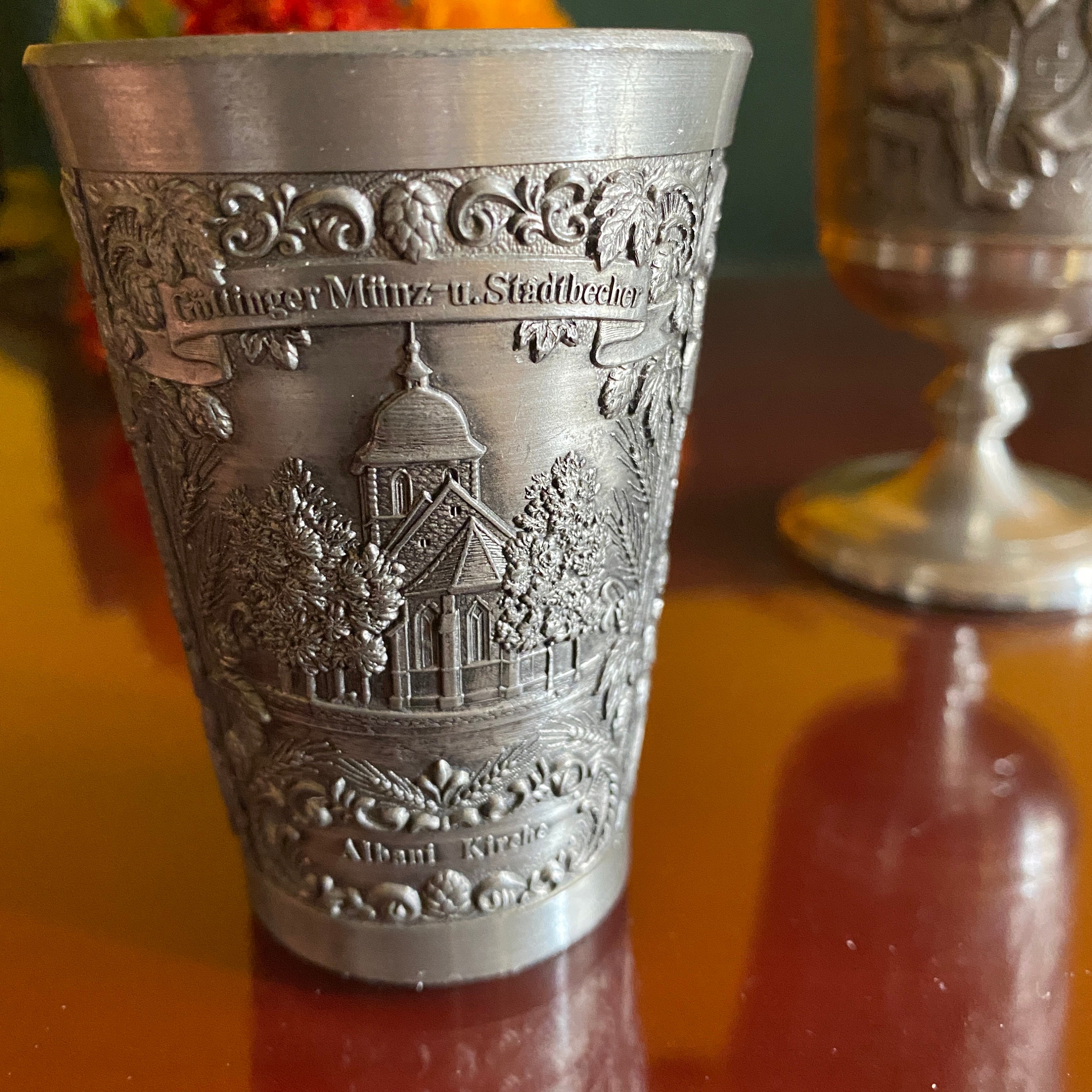 German Goblet Pewter Shot Cup Drinking Bar Collectible Folk Decor ...