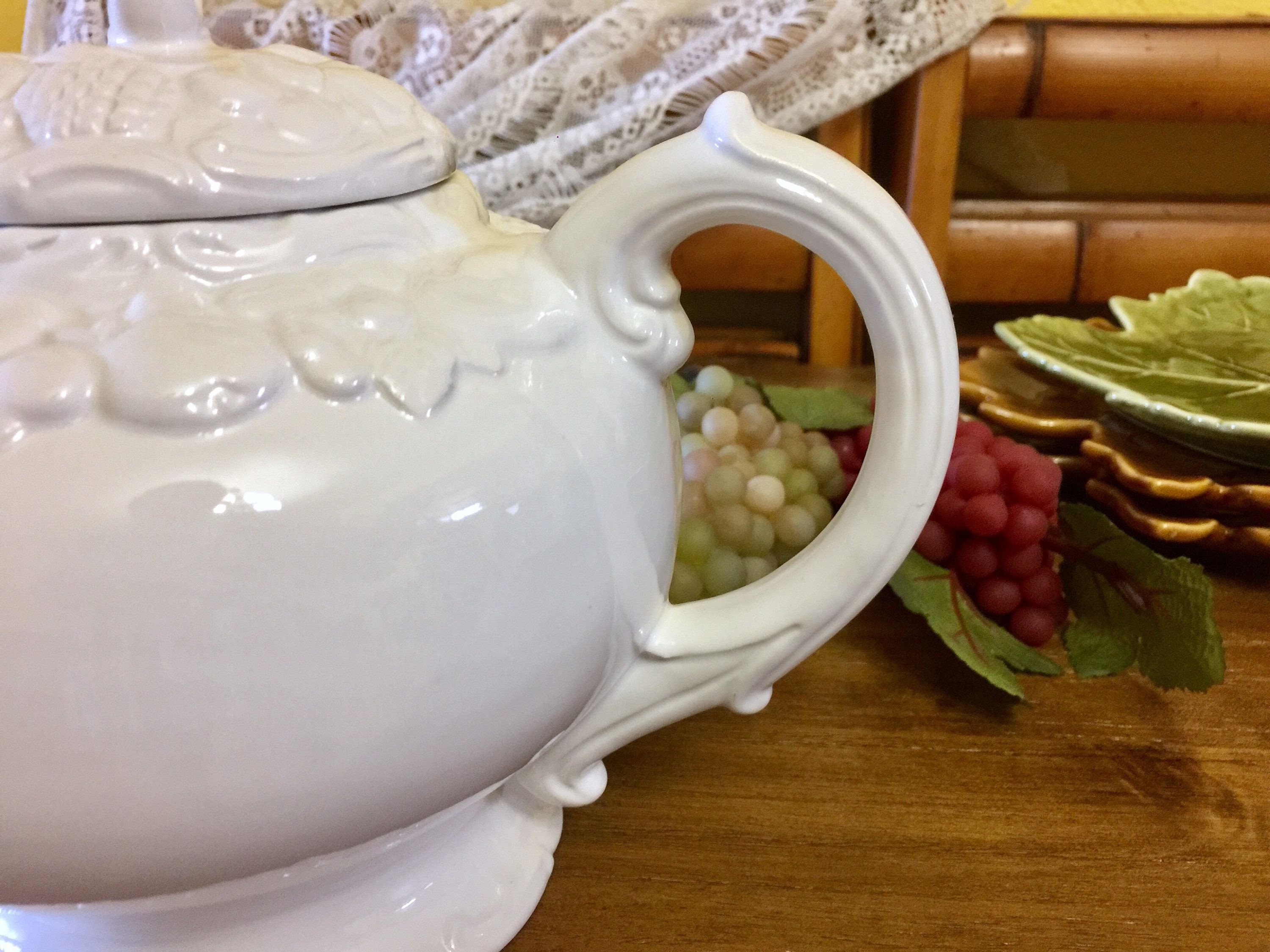 White Teapot Large Italy Handmade Ceramic Embossed Fruits | Etsy