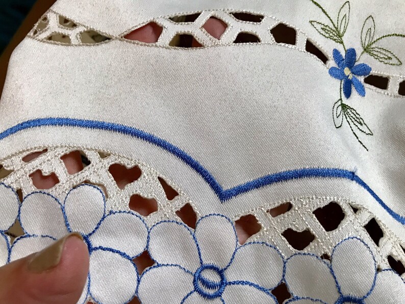 French Blue Floral Lace Table Runner Embroidery Doily Wedding | Etsy