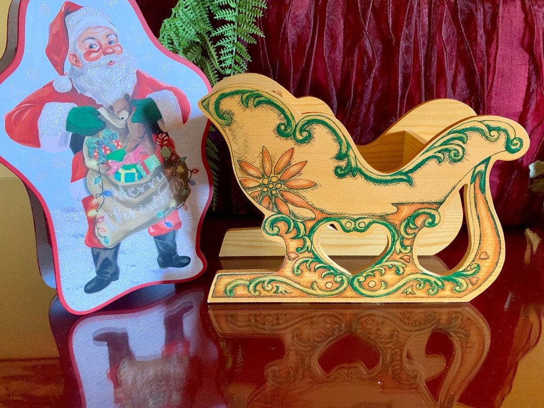 Santa Sleigh Sled Winter Gift Basket Holiday Centerpiece Christmas Tree ...