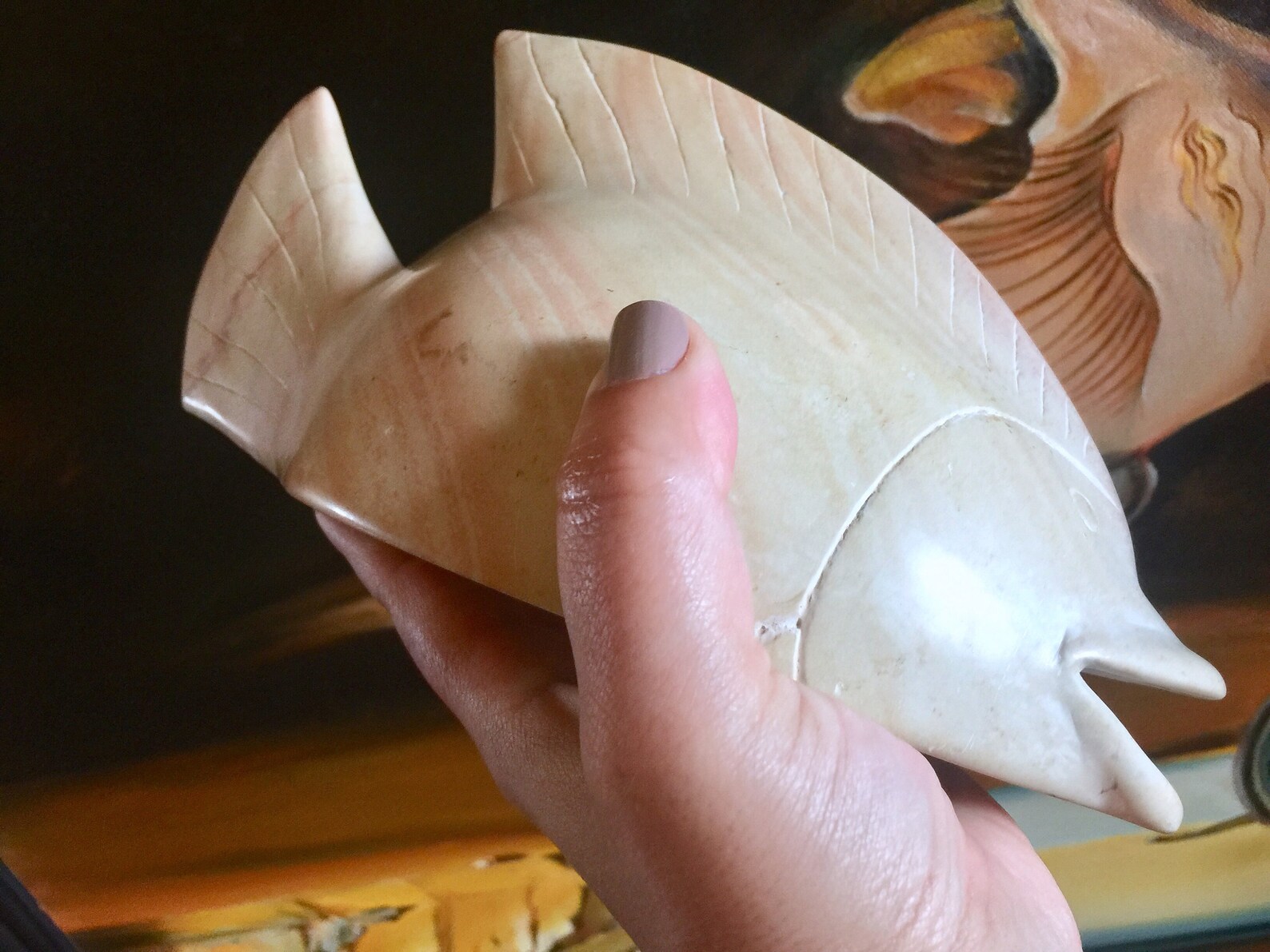 Large Stone Fish Decor Nautical Statue Paperweight Beach House Coastal ...