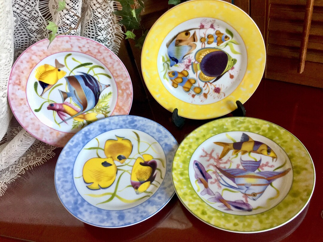 Tropical Fish Appetizer Plates Nautical Vintage Art Porcelain Godinger ...