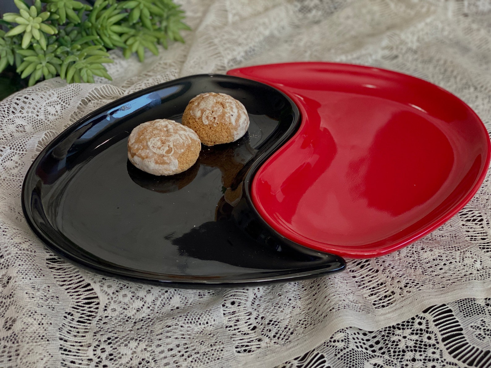 Geometric Ceramic Tray Black Red Serving Snack Dish Triangle - Etsy