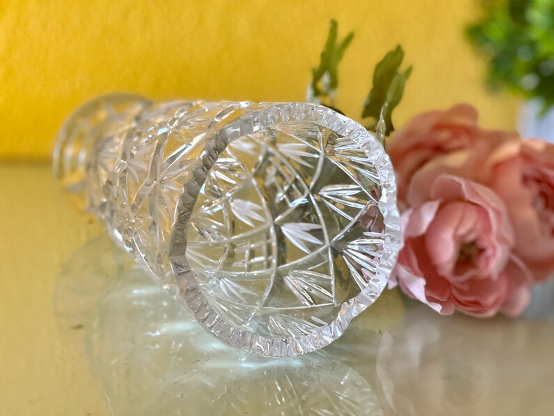 Russian Crystal Flower Vase Footed Soviet Era USSR Glass Fluted Fan Cut ...