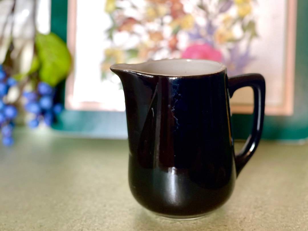 Black Ceramic Creamer Pitcher Milk Carafe Coffee Serving Tea Midcentury ...