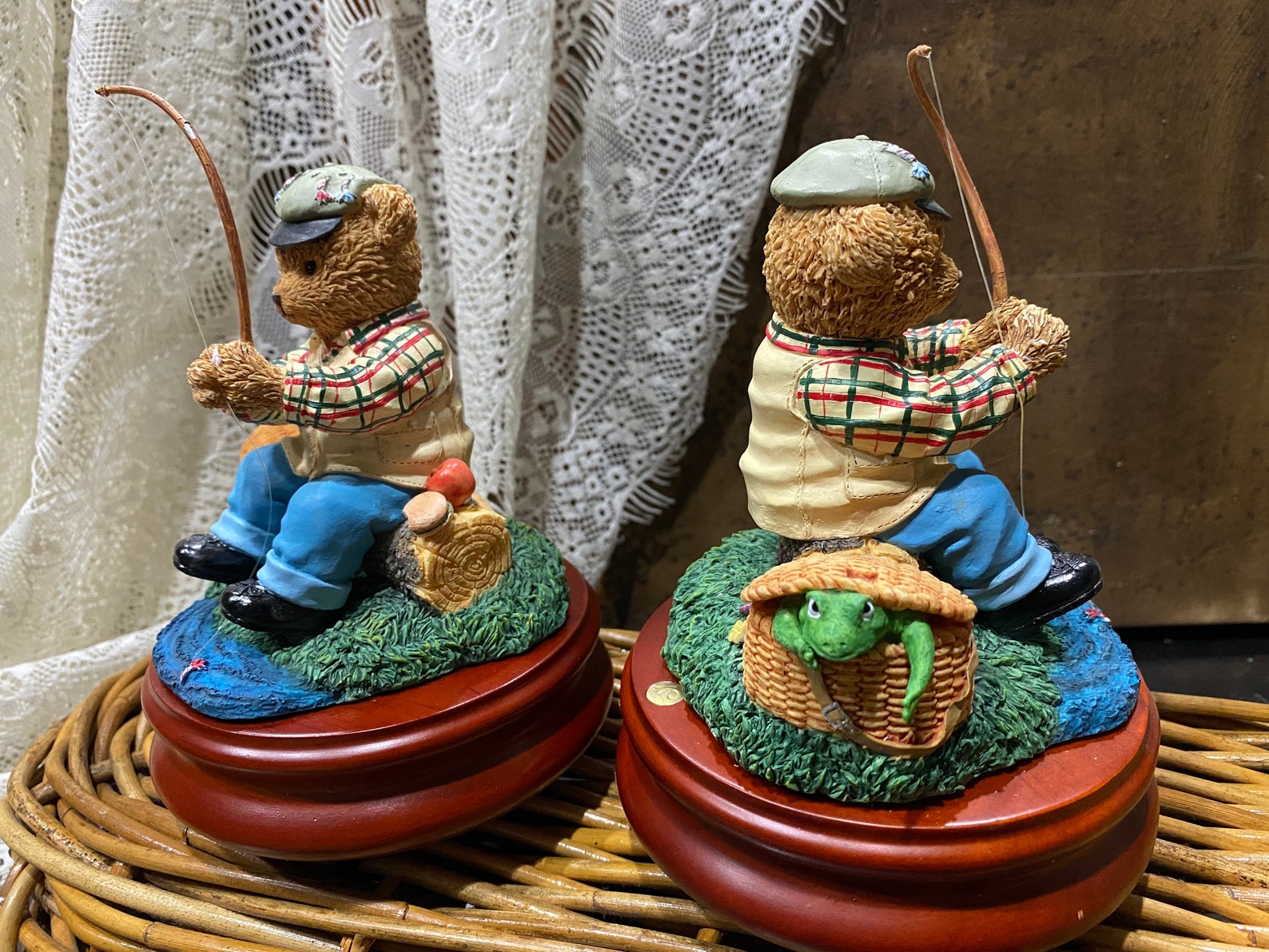 Fishing Teddy Bear Figurines Shelf Decor Animal Statue Boy | Etsy