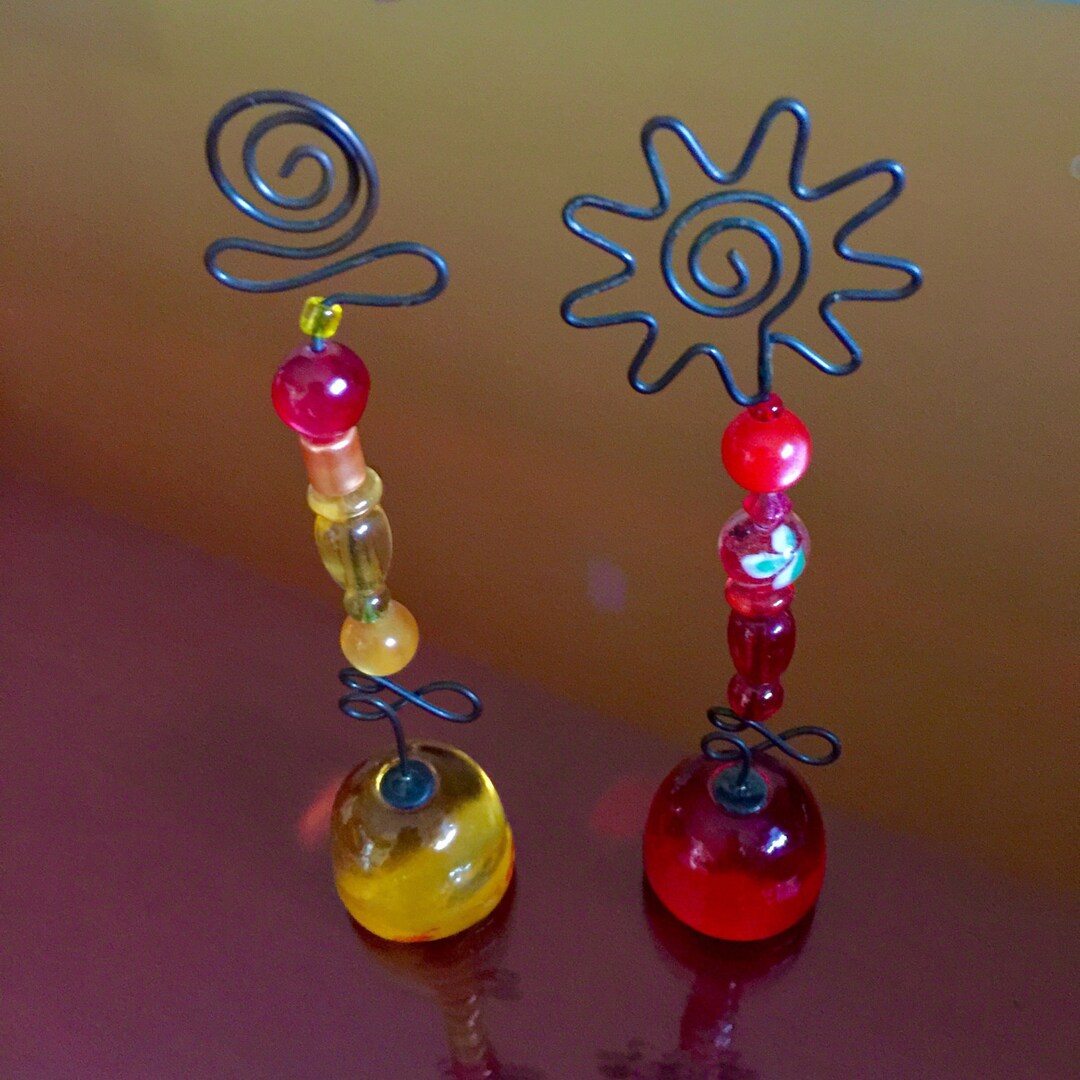 Paper Clip Red Yellow Beaded Note Holder Office Desk Whimsical Kids ...